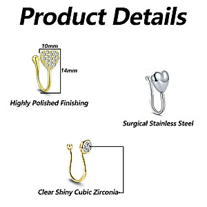 JDXN 24 PCS Fake Nose Rings Set Stainless Steel Inlaid CZ Faux Piercing Jewelry Spring Clip on Circle Hoop No Pierced Body Jewelry Set For Women Men (24 PCS degree silver+gold-plated)