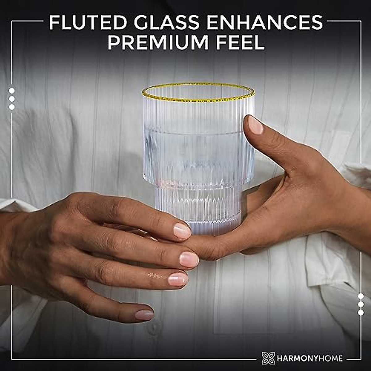 Harmony Home Bedside Water Carafe And Glass Set - 4 Piece Hand Crafted Fluted Borosilicate Glass w/Gold Rim & BONUS Bud Vase| Bedside Carafe |Carafe w/Cup| Carafe Bedside |Bedside Water Decanter