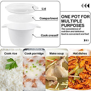 DOERDO Microwave Rice Cooker Round Microwave Food Container Vegetable Steamer Pot Microwave Cookware for Rice Chicken Pasta, 7.8x6.1 Inch