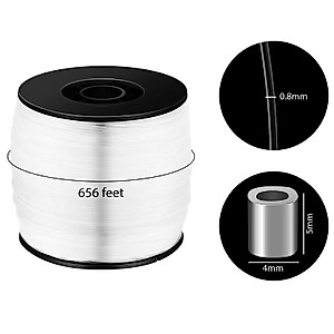 Sumind Strong Clear Picture Hanging Wire Invisible Picture Frame Fishing Wire up to 100 Lbs 656 Feet Monofilament Fishing Line with Aluminum Crimping Loop Sleeves(2 Roll,0.8 mm)