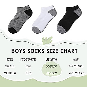 Comfoex 10 Pairs Boys Socks 4-6 6-8 8-10 Years Old Low Cut Ankle Athletic Socks For Kids Short Half Cushioned Socks