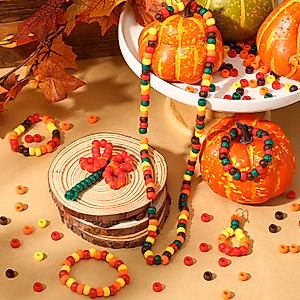 UPINS 1200Pcs Fall Pony Beads, Autumn Thanksgiving Pony Beads for Hair Beads DIY Crafts Thanksgiving Autumn Party Decoration Supplies