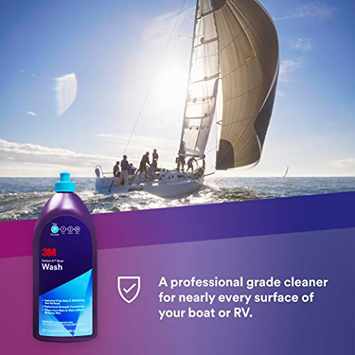 3M Perfect-It Boat Wash, 09035, 1 Quart, Professional Strength Concentrated Formula, Gentle Clean, Safe for Gelcoat, Paint, Fiberglass, Metals, Boats and RVs , Yellow