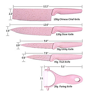 Bonaweite Pink Knife Set, Pink Knife Set With Block, Pink Kitchen Knife Set, Pink Kitchenware Knives, Chef Pink Cooking Knife Set, Wheat Straw Stainless Steel Pink Knives Kitchen Ware