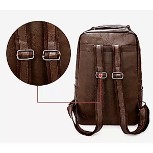 Vintage PU Leather College Backpack Trendy Business Casual Waterproof Bag Laptop Backpack with USB Unisex For Adult Youth (Brown)