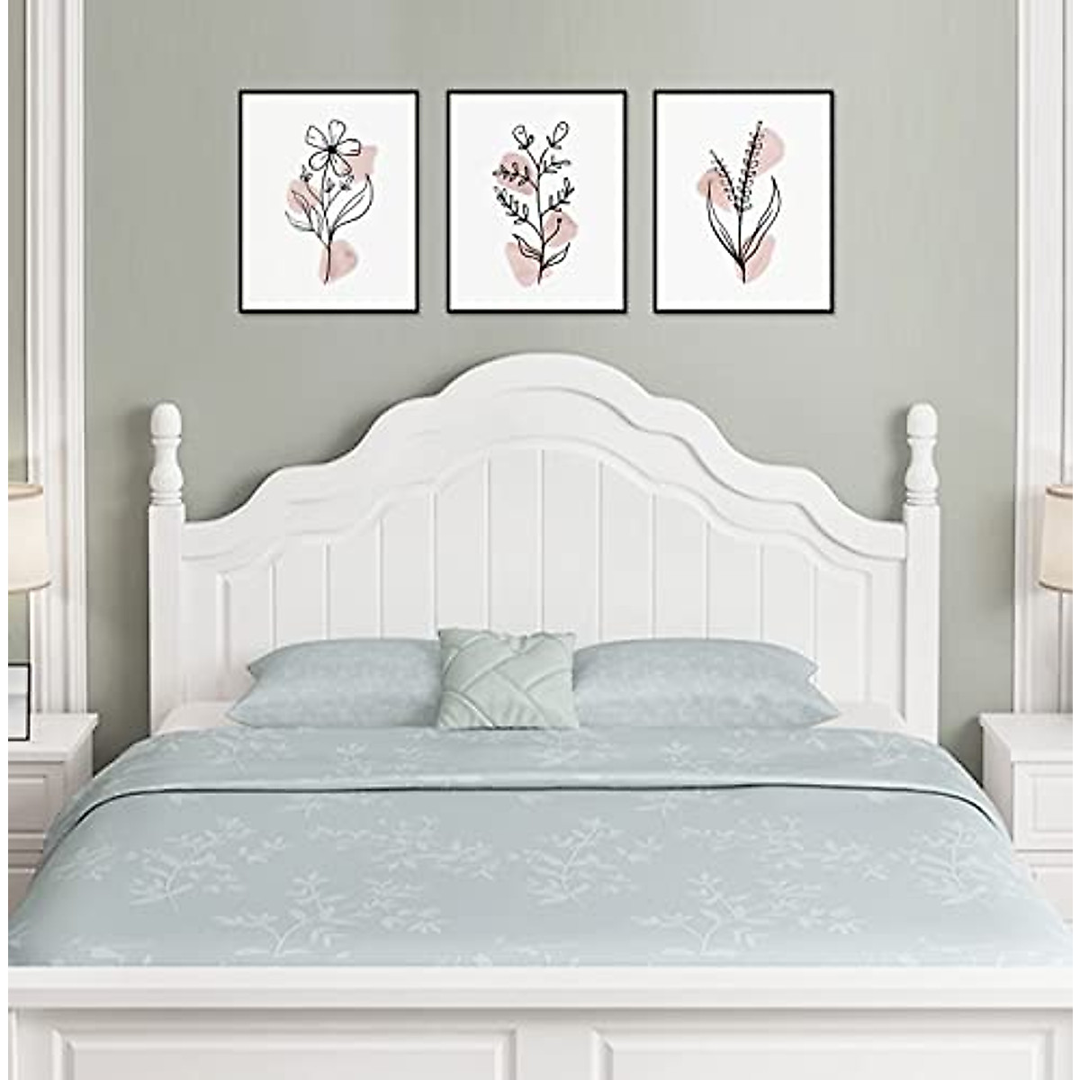 Boho Botanical Prints, Set of 3, Gallery Wall Art, Blush Pink Wild Flowers, Abstract Black Line, Floral Home Decor, Flower Print Set, Floral Line Art, 11x14inch Unframed