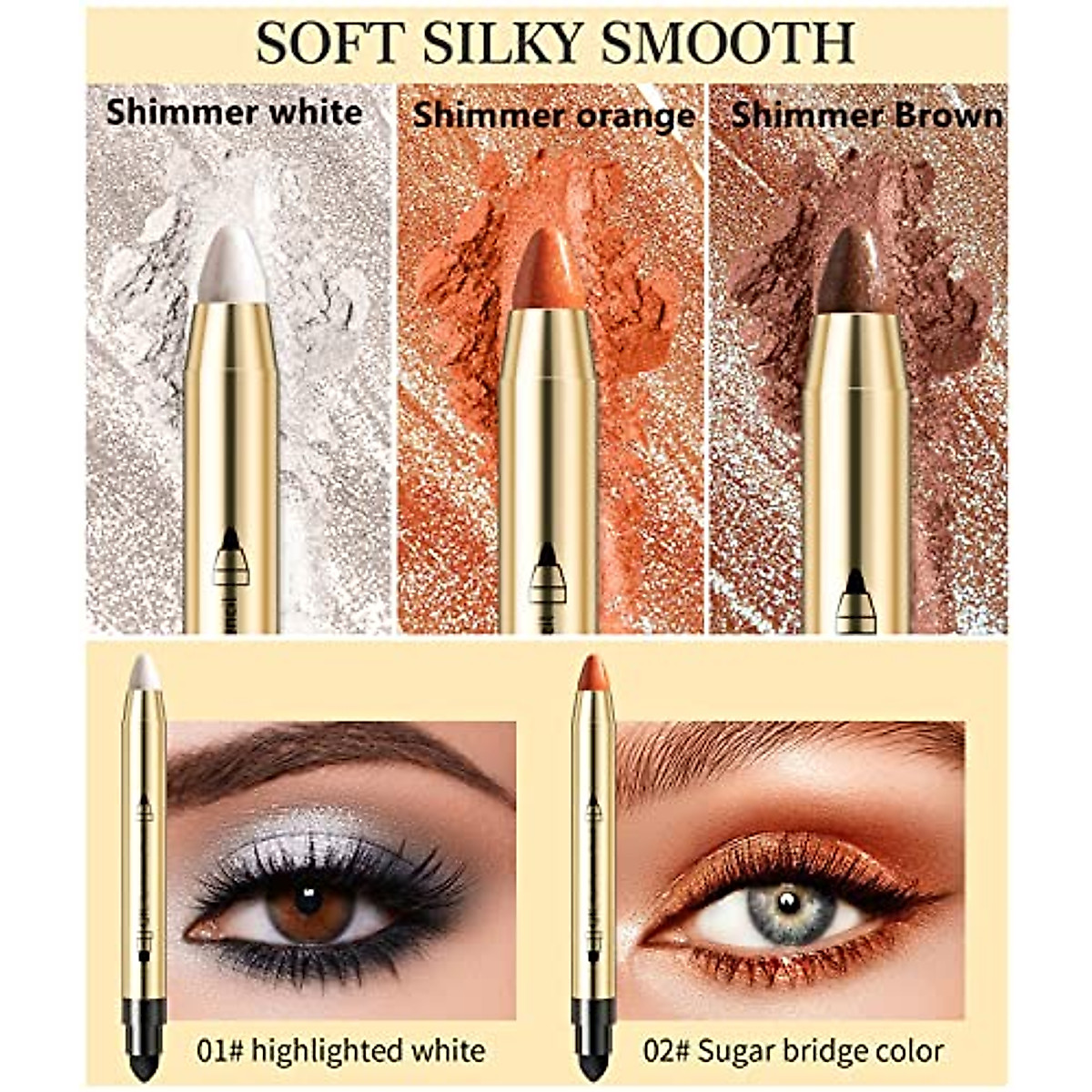 Go Ho White Highlighter Makeup Cream-to-powder Eyeshadow Stick,Creamy Eyeshadow Pen Crayon,Pearl White