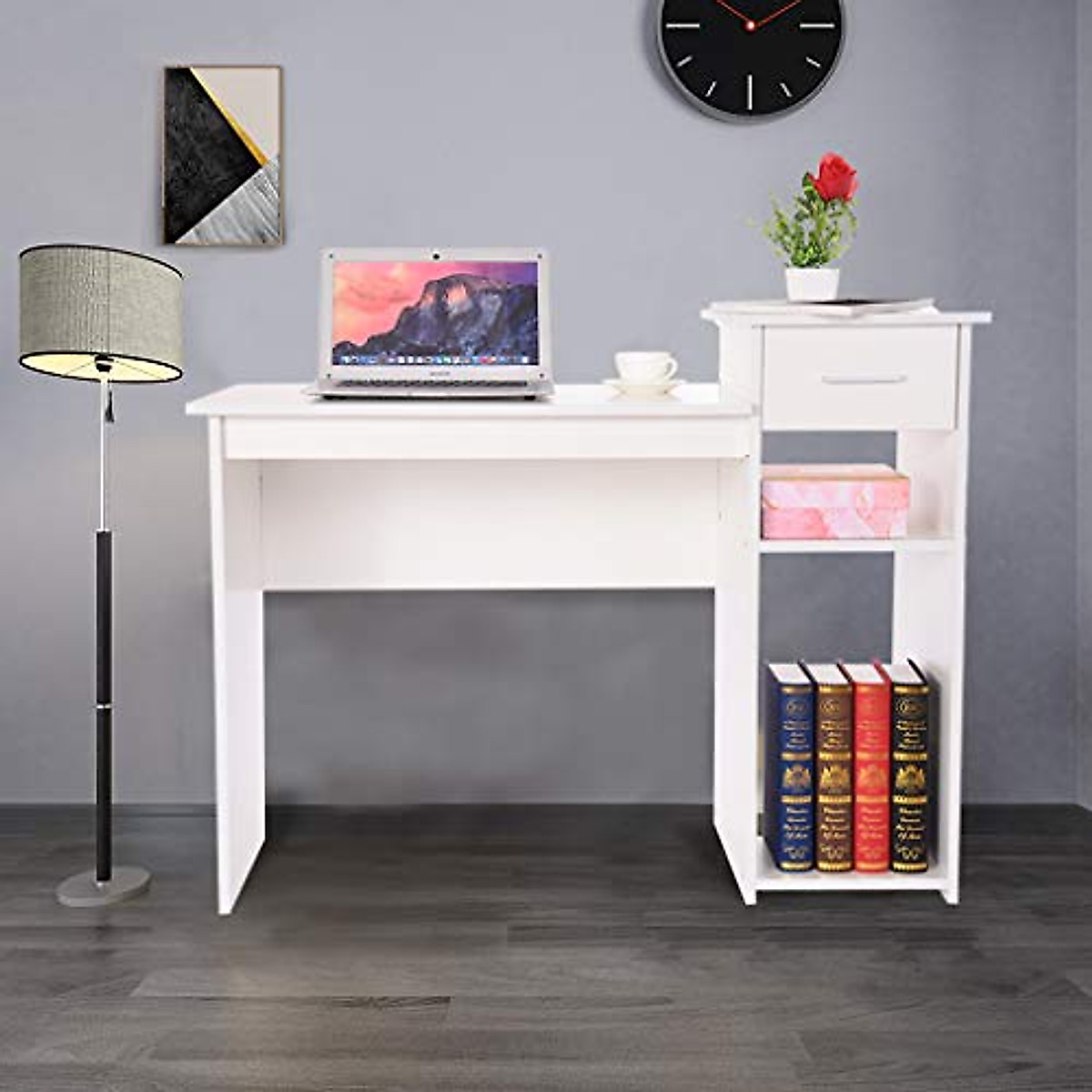 Multipurpose Home Office Writing Computer Desk, Modern Simple Study Desk Industrial Style Workstation Laptop Table with Storage Shelf -Workstation-Students Study Desk Wood Table