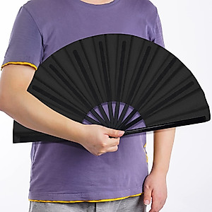 2 Packs Large Folding Hand Fan Handheld Folding Fans Chinese Tai Chi Nylon Cloth Chinese Kung Fu Fan with Holder Sleeve for Men and Women Performance Dance Decorations Festival (Black)