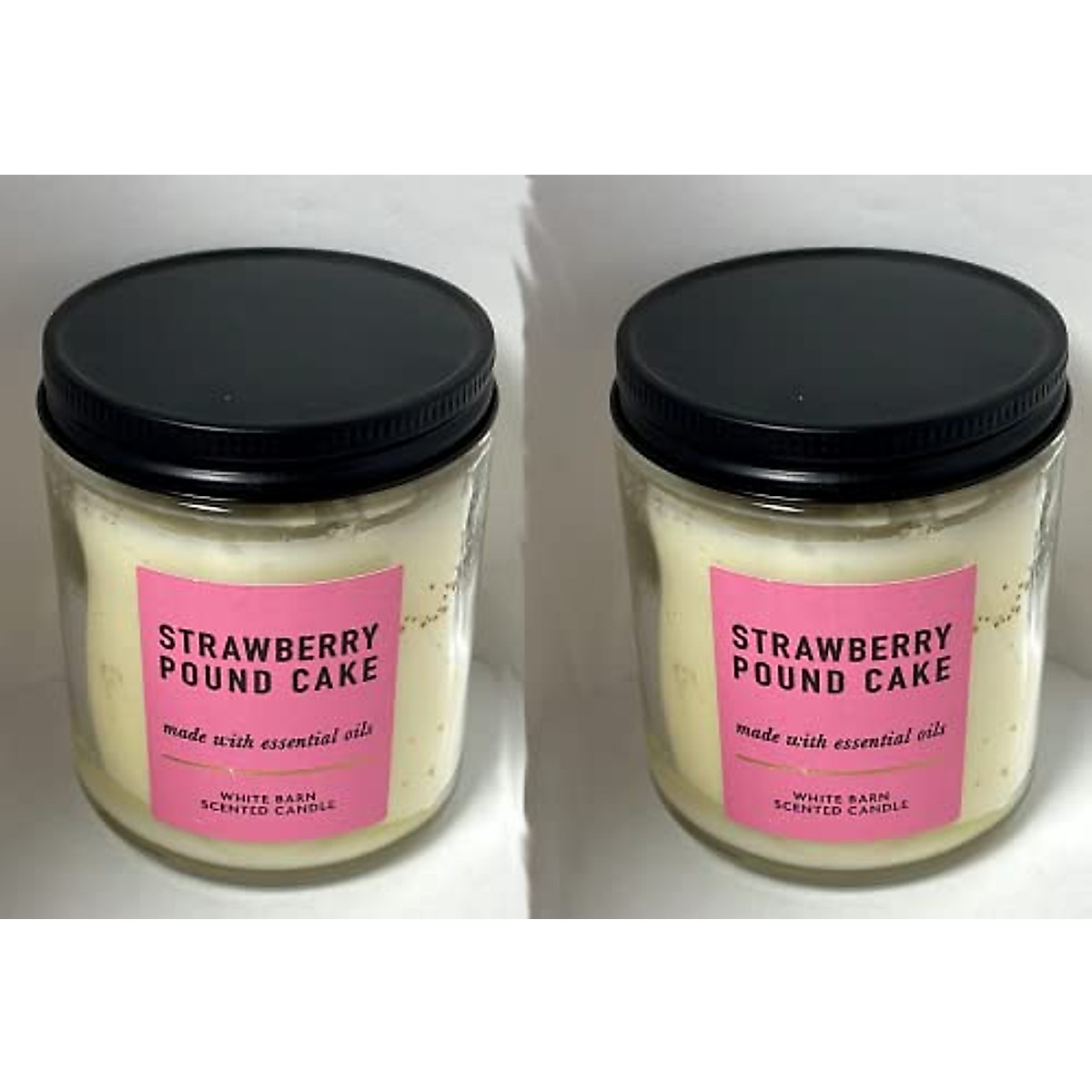 Bath and Body Works 2 Piece Pack (7oz/198g ) White Barn Strawberry Pound Cake Single Wick Scented Candle