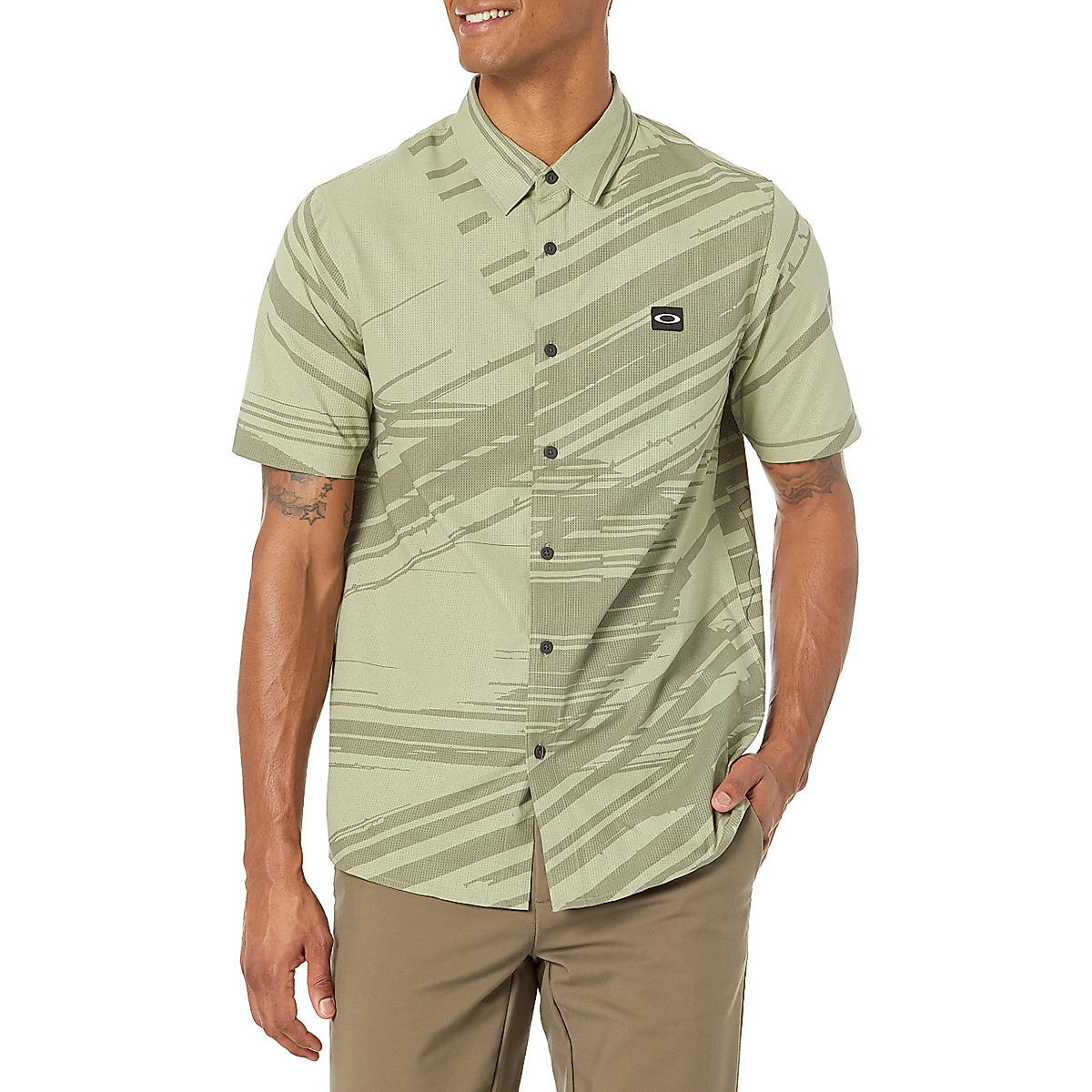 Oakley Tempo Short Sleeve Woven, Action Ellipse Uniform Green, Large