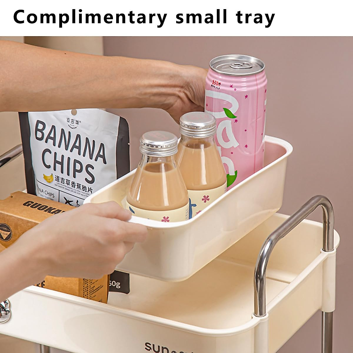 3 Tier Rolling Utility Cart, Heavy Duty Storage Carts with Plastic Storage Basket & Lockable Wheels, Mobile Shelving Unit Organizer Trolley for Bathroom Laundry Bedroom Office Kitchen