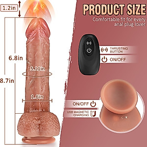 Thrusting Dildo Vibrator Sex Toys for Women, 4 in 1 Heated Realistic Dildos with 360° Rotation for Clit G Spot Anal Stimulation, 8.7" Thick Silicone Telescopic Dildos Adult Toys for Couple Lesbian