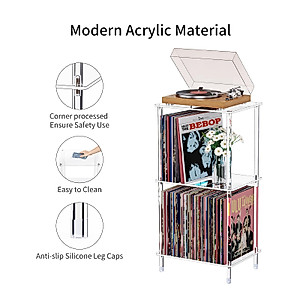 Bkemiy Acrylic Record Player Stand, 3-Tier Clear Turntable Table with Vinyl Record Storage, 15.75" L x 11.81" W x 30.7" H, Modern Side Table/End Table