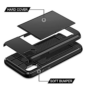 SAMONPOW Case for iPhone XR Hybrid iPhone XR Wallet Case Card Holder Shell Heavy Duty Anti Scratch Dual Layer Hard PC Soft Rubber Bumper Cover for iPhone XR 6.1 inch Black