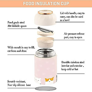 CUPADA Cats Paws Food Jar for Hot and Cold, Pink Cute Insulated Food Jars Vacuum 17OZ with Folding Spoon for Work Trip Picnic Camping
