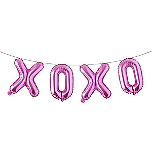16 Inch XOXO Letter Foil Balloons Banner Wedding Engagement Valentines Day Marriage Bridal Shower Birthday Party Decor Balloon Multicolor (XOXO Rose RED)