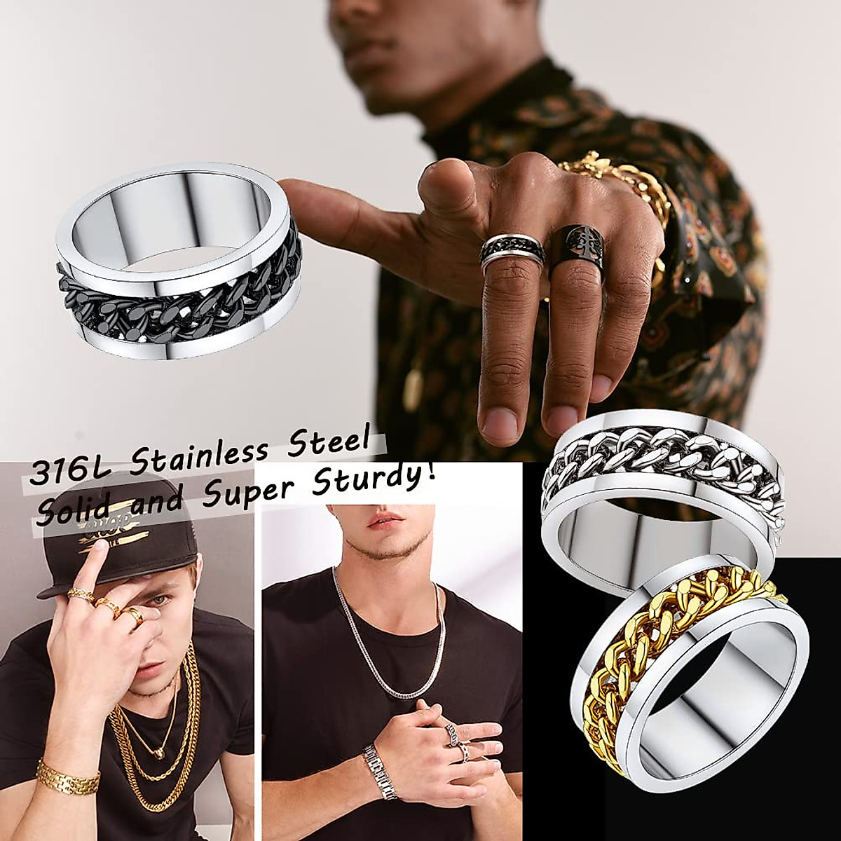 PROSTEEL Spinner Ring For Women Teens Silver Tone Stainless Steel Eboy Jewelry Anxiety Spiner Pinky Ring