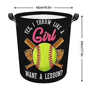 Yes I Throw Like A Girl Want A Lesson Softball Cool Laundry Basket Hamper Bag Dirty Clothes Storage Bin Waterproof Foldable Collapsible Toy Organizer for Office Bedroom Clothes Toys Gift Basket