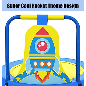 LANGXUN Rocket-Themed Mini Trampoline for Kids 6 Months to 4 Years - Indoor Trampoline Toys for Baby Boys' Birthdays