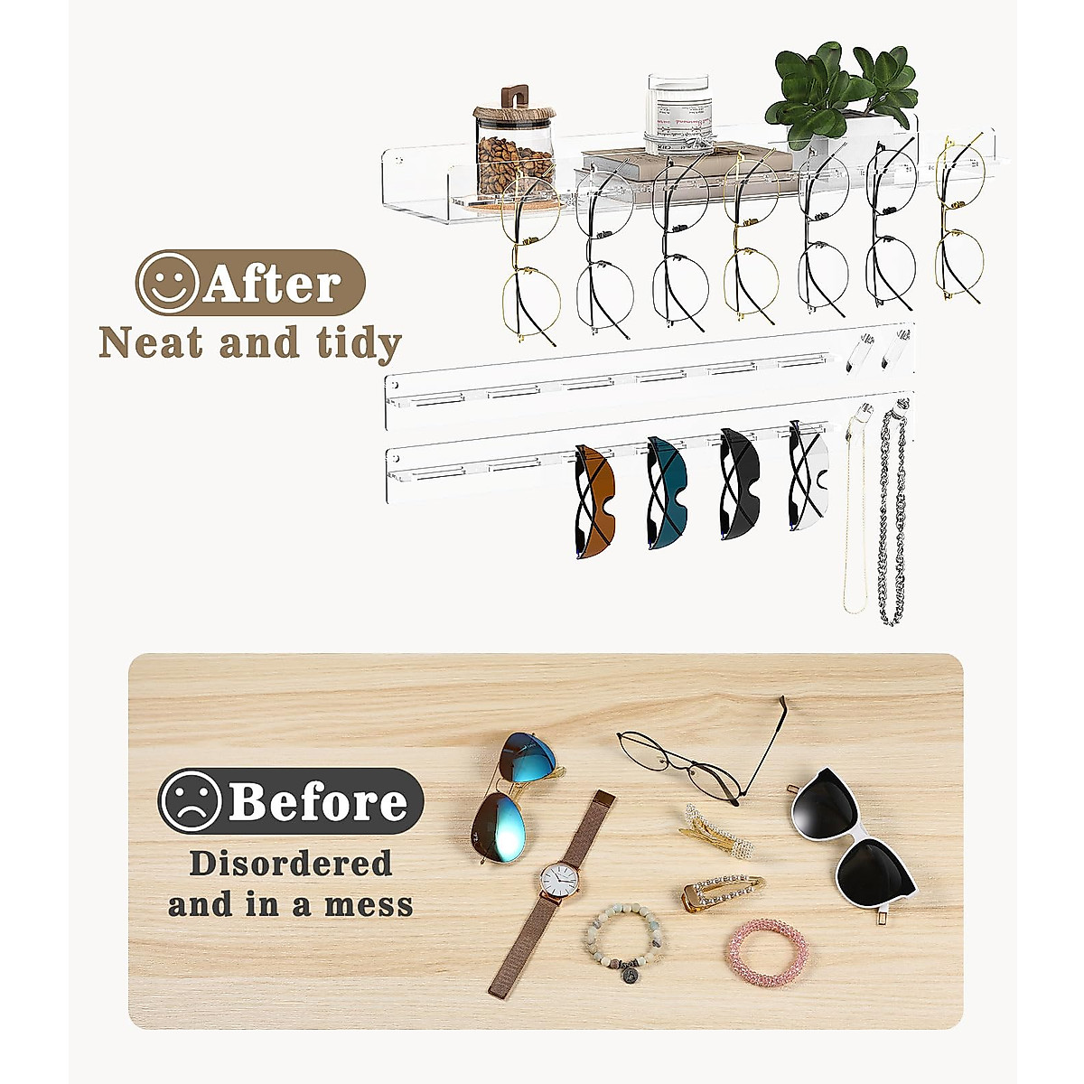 MoKo 3 Pack Acrylic Sunglass Organizer Wall Mount, Clear Sunglass Display Case Storage Hanging Holder for Entryway Living Room Bedroom, Clear