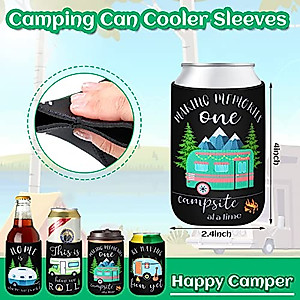 12 Pcs Camping Can Sleeves Happy Camper Neoprene Can Sleeves Soda Can Beverage for Camping Picnic Outdoor Activities Supplies Camper Decor RV Decorations for Inside Camper