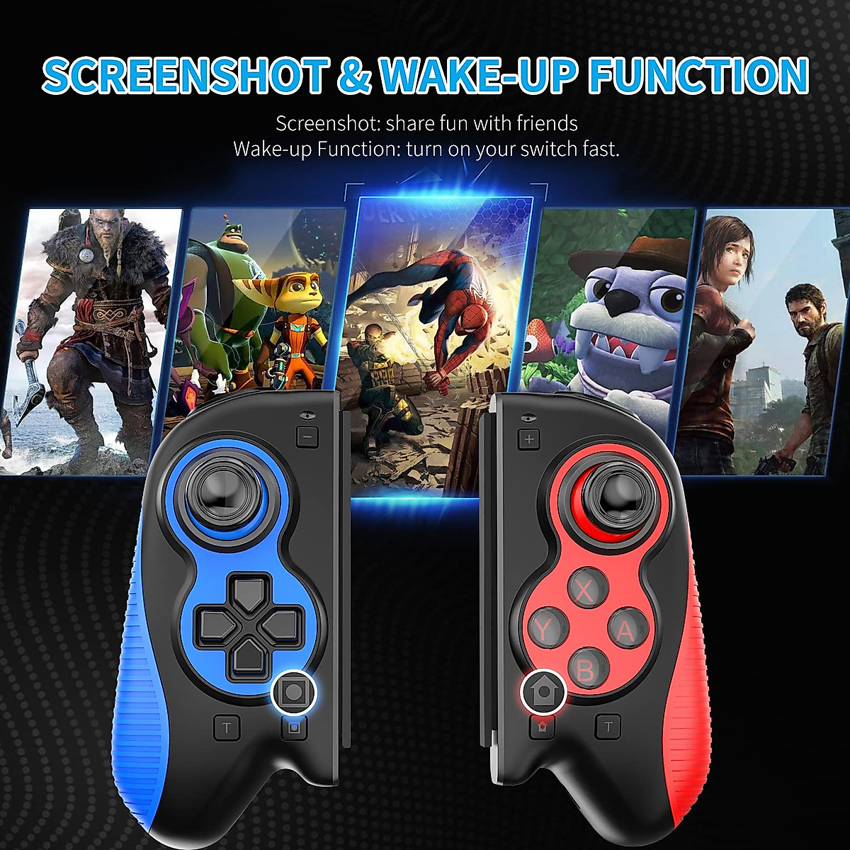 Boconna Switch Controllers Joycon Compatible with Switch/Lite/OLED, Joy Cons for Switch Support Turbo, Wake-up Function and 6-Axis Gyro, Replacement for Switch Joycon with Straps