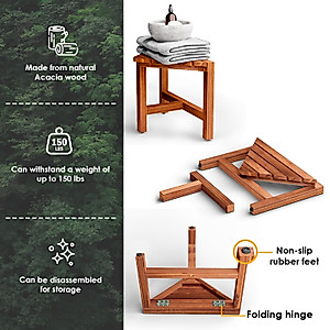 HOLANA 12" Acacia Shower Stool for Shaving Legs - Wooden Shower Foot Rest - Small Shower Corner Stool Seat for Inside Shower - Waterproof Bath Step Stools Bench for Bathroom (Acacia Wood)