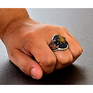 Handcrafted 925 Sterling Silver Men's Freemason Scorpion Ring with Black Agate Gemstone, Masonic Gold Plated King Signet Design, Unique Sterling Silver Ring