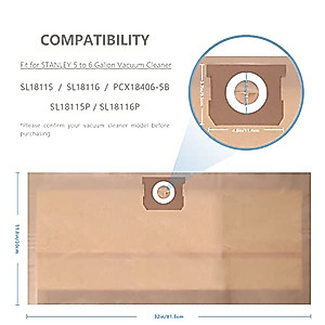 TopHinon 10 Pack 19-3100 Disposable Filter Bag Compatible with Stanley Vacuum Cleaner SL18115, SL18115P, SL18116, SL18116P,Collection Vacuum Bags5-6 Gallon