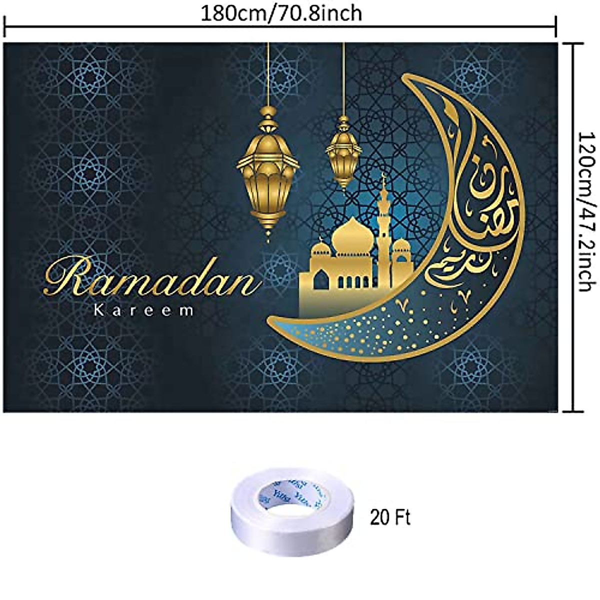 Ramadan Decoration Ramadan Kareem Backdrop Eid Mubarak Photo Background Ramadan Banner Poster for Ramadan Decorations Ramadan Kareem Supplies 70.8 x 47.2 Inch (Dark Blue)