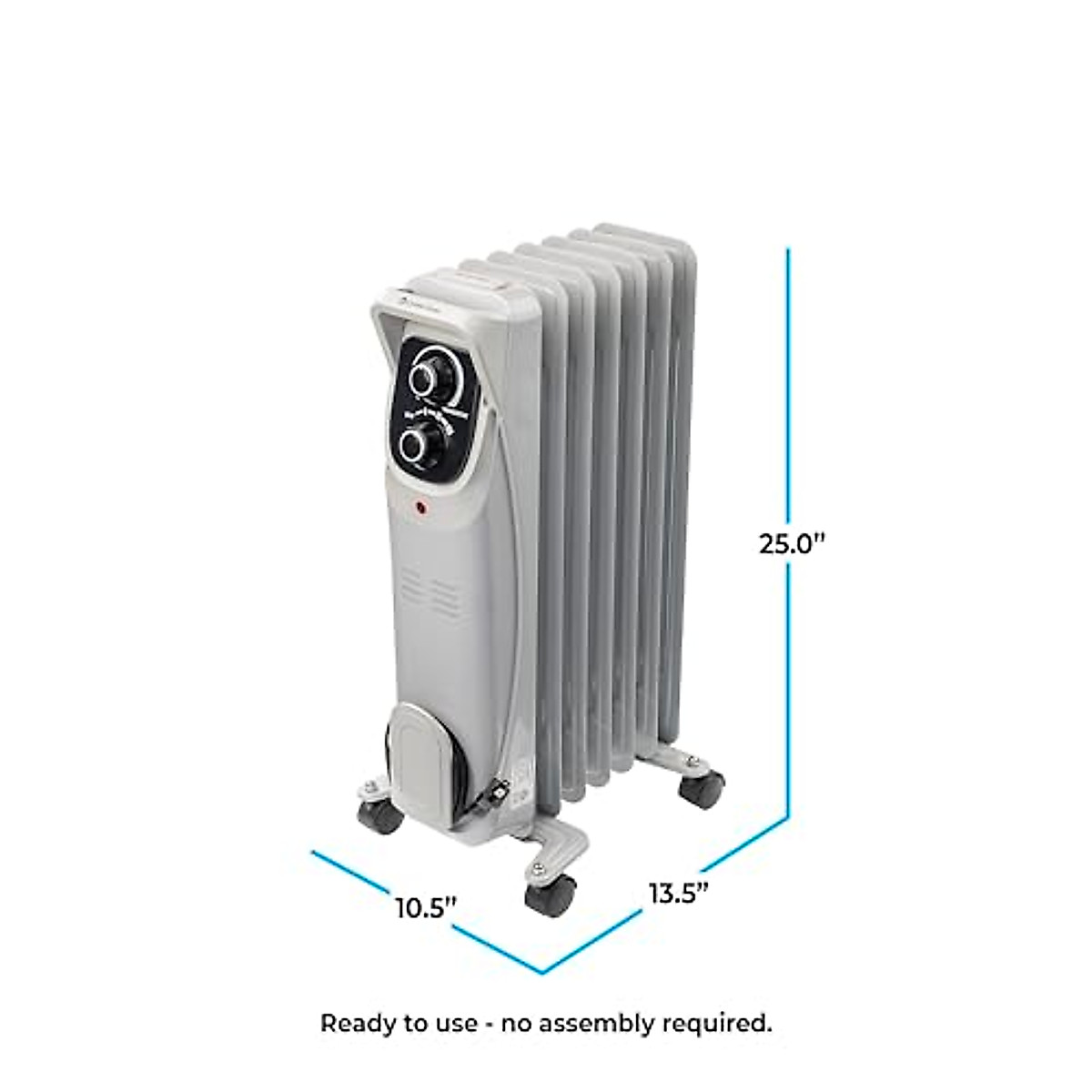 Comfort Zone Oil-Filled Radiator Space Heater, Radiant, Electric, Never Refill, Adjustable Thermostat, Tip-Over Switch & Overheat Protection System, Ideal for Home, Bedroom, & Office, 1,500W, CZ8008N