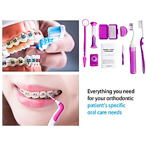 Portable Orthodontic Oral Care Kit - 2Pack - Travel Kit for Patients, Interdental Brushing Wax Floss Toothbrush Cleaning(Purple & Blue)