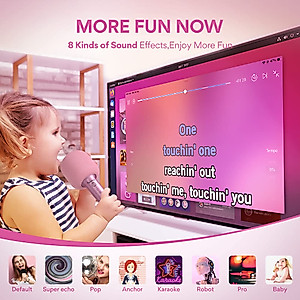 MAONO Bluetooth Karaoke Microphone, MKP100 Portable 3-in-1 Wireless Handheld Mic with 8 Magic Sounds for Car Travel Home Party, Music Recording, AUX, Duet Singing, Gift for Kids Adults (Rose Gold)