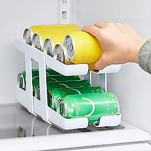 YouCopia Rolldown Beverage Can Dispenser, Space-Saving 2-Tier Drink Organizer for Fridge Storage, One Size, White