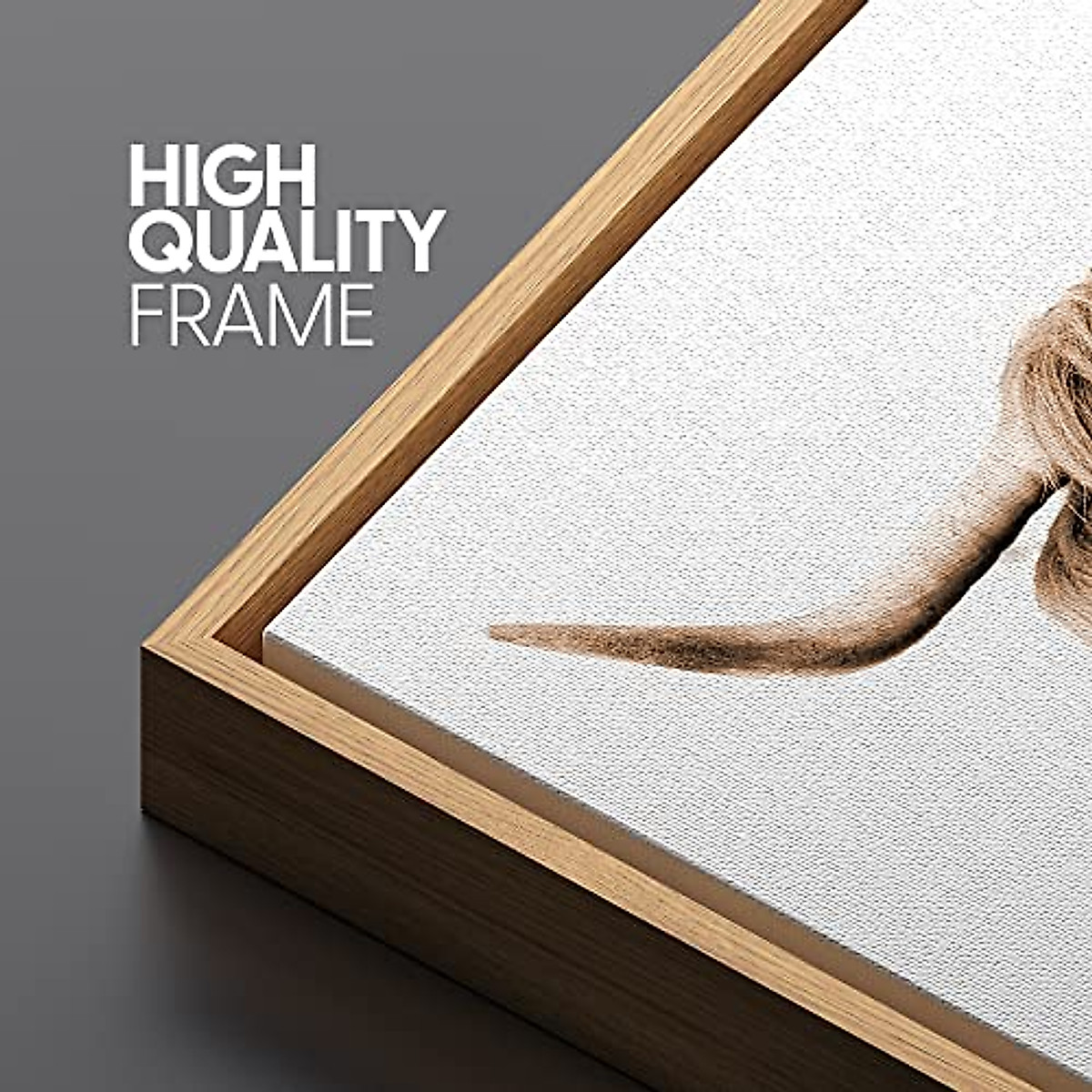 SIGNLEADER Framed Canvas Print Wall Art Brown Full-Frame Closeup of Highland Cow Animals Wilderness Photography Realism Portrait Relax/Calm Duotone for Living Room, Bedroom, Office - 24"x36" NATURAL