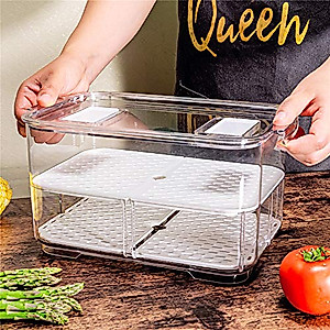 Slideep Food Storage Containers, Lettuce Keeper Stackable Fridge Produce Saver with Lids, Removable Drain Tray Drawers Refrigerator Produce Keeper for Veggie, Berry, Fruits, Vegetables -2 Pack
