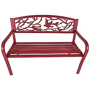 Tangkula Outdoor Garden Bench Park Bench, Patio Red Bird Bench Loveseat W/Backrest & Armrests, Heavy-Duty Steel Frame, Outdoor Furniture Bench Chair for Garden Courtyard Lawn Porch