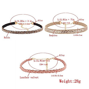 CrazyPiercing Choker Necklaces, Adjustable Collar Necklaces, Beaded Collar Necklace, Sequins Leather Velvet Chain Choker Necklace for Women Set of 3