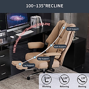 EXCEBET Big and Tall Office Chair 400lbs Wide Seat, Leather High Back Executive Office Chair with Foot Rest, Ergonomic Office Chair Lumbar Support for Lower Back Pain Relief (Brown)