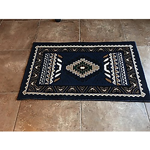 Southwest Native American Door Mat Area Rug Navy Blue Design D143 (2 feet X 3 Feet 4 inch)