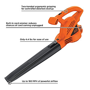 BLACK+DECKER Electric Leaf Blower, 7-Amp with Quick Connect Gutter Cleaner Attachment (LB700 & BZOBL50)