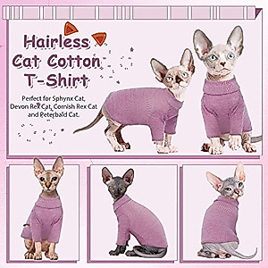 DENTRUN Sphynx Hairless Cats Shirt Pullover Kitten T-Shirts, Breathable Cat Wear Turtleneck Sweater Adorable Cat's Clothes Vest Pajamas Jumpsuit