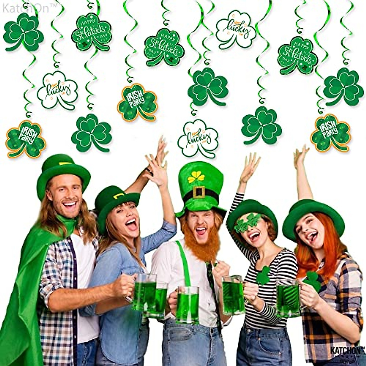 KatchOn, St Patricks Day Hanging Decorations - Pack of 30, No DIY | St Patricks Day Hanging Swirls Decorations | Shamrock Decorations | St Patricks Day Decorations | Saint Patricks Day Decorations