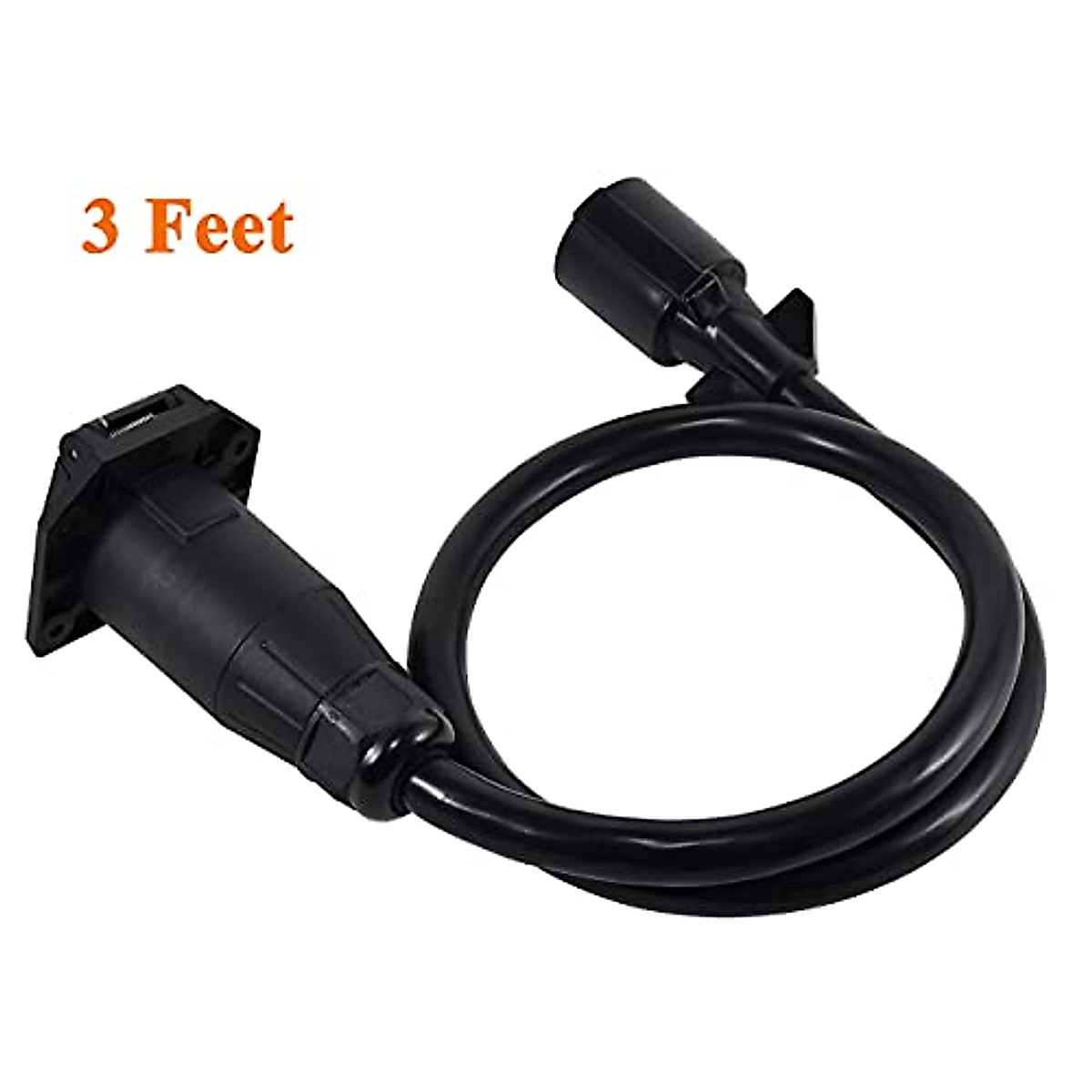 Oyviny 7 Way Trailer Extension Cord 3 Feet, 7 Pin RV Trailer Wiring Extension with Double Prongs Connector for RV Trailer, Caravan, Camper and Van
