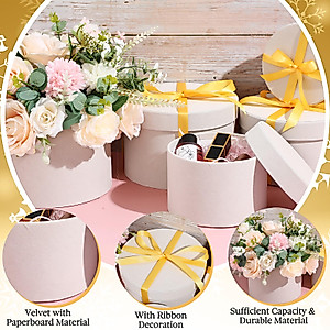 Tenceur 8 Pcs Round Gift Boxes with Lids for Presents Velvet Nesting Gifts Box Arrangements Flowers Boxes 4 Assorted Sizes with 1 Roll Ribbon for Valentine‘s Day Wedding Birthday Party(White)
