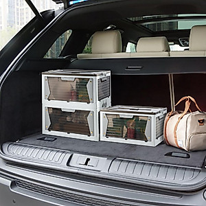 Cfvyne Collapsible Stackable Storage Bins with Lids and Doors 32Qt 8Gal 3 Pack,Foldable Plastic Storage Bins with Wheels,Large Box for Clothes, Bedroom Office Home Closet Organizer Container