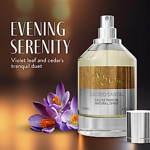 AHUJA Sacred Santal Eau de Parfum 3.4 fl oz -Unisex Perfume,Sandalwood,Violet Leaves and Cardamom,Earthy Woody Scent w/Spicy Notes,Best Alternative for Santal 33