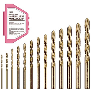 MACXCOIP Metric 13Pcs M35 Cobalt Drill Bit Set, 1.5mm-6.5mm HSS Cobalt Jobber Drill Bits, for Hardened Metals, Stainless Steel, Cast Iron and Wooden Plastics, with Plastic Index Storage Box
