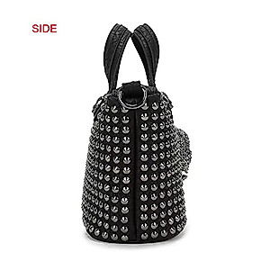 Downupdown Vintage Handbags Women Rivet Purse Gothic Skull Satchel Handbag Leather Tote Bag Top Handle Shoulder Bag Cool Girl-Black